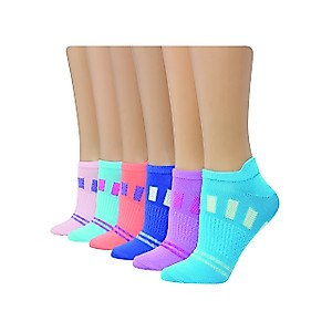 Hanes womens Performance Cool Compression Heel Shield 6 Pair Pack Casual Sock, Pink/Blue Design, 8 12 US