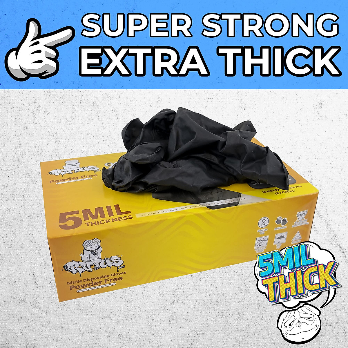 RVTUS Nitrile Gloves 5 Mil Disposable Gloves - Powder Free - Latex Free (100, X-Small)