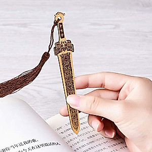 Gdpaddy Handmade Natural Bamboo Bookmark with Beautiful Tassels,Vintage Style Bookmark is A Unique Gift for Teachers, Students, Men and Women - 4Pcs (Sword)