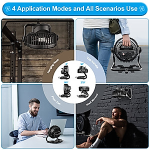 VCOLBON Small Rechargeable Portable Camping Fan, 360° Adjustable Outdoor Battery Operated Cordless Table Fan, 8-Inch 12 LED Stepless Speeds Quiet Bedroom Desk Fans for Home Office Travel Tent, Black