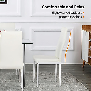 Bonnlo Dining Table Set for 6,Kitchen Table and Chairs for 6,Small Dining Room Table and 6 PU Leather Chairs for Small Place,Metal Frame,Clear&White