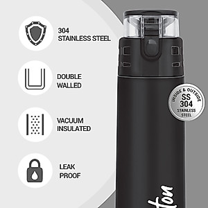 Milton Atlantis 900 Thermosteel Hot and Cold Water Bottle, 1 Piece, 750 ml, Black | Leak Proof | Easy to Carry | Office Bottle | Hiking | Trekking | Travel Bottle | Gym | Home | Kitchen Bottle