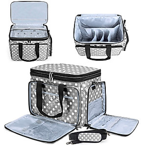 Luxja Knitting Bag, Yarn Bag with Cover and Shoulder Strap, Yarn Tote Bag for Carrying Projects, Knitting Needles (up to 14”), Circular Needles, Crochet Hooks and Other Accessories, Gray Dots