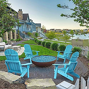 hOmeQomi Folding Adirondack Chair, All Weather Resistant Plastic Chair with Cup Holder, Fold or Unfold Easily in 1 Second, Outdoor Chairs for Patio, Garden, Backyard Deck, Lawn, Fire Pit - Lake Blue