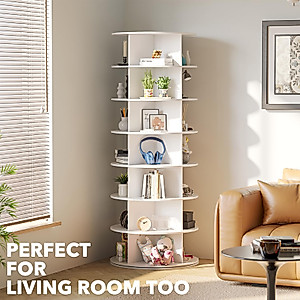 SpaceAid 7 Tier Rotating Shoe Rack Tower, Spinning Shoe Display Lazy Susan, Revolving 360 Shoe Rack Storage Round Carousel, Vertical Handbag Rotate Shoes Closet Organization (7-Tier White)