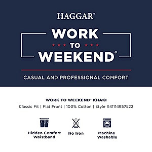 Haggar Men's Work To Weekend No Iron Flat Front Pant Reg. And Big & Tall Sizes