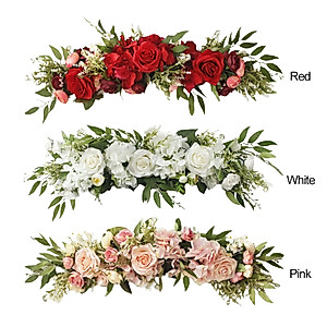 INIFLM 25.6in Wedding Peony Rose Arch Flower Swag with Green Leaves,Decorative Floral Swag Front Door Peony Arch Garland Swag for Wall Window Home Garden Party Decor, Pink