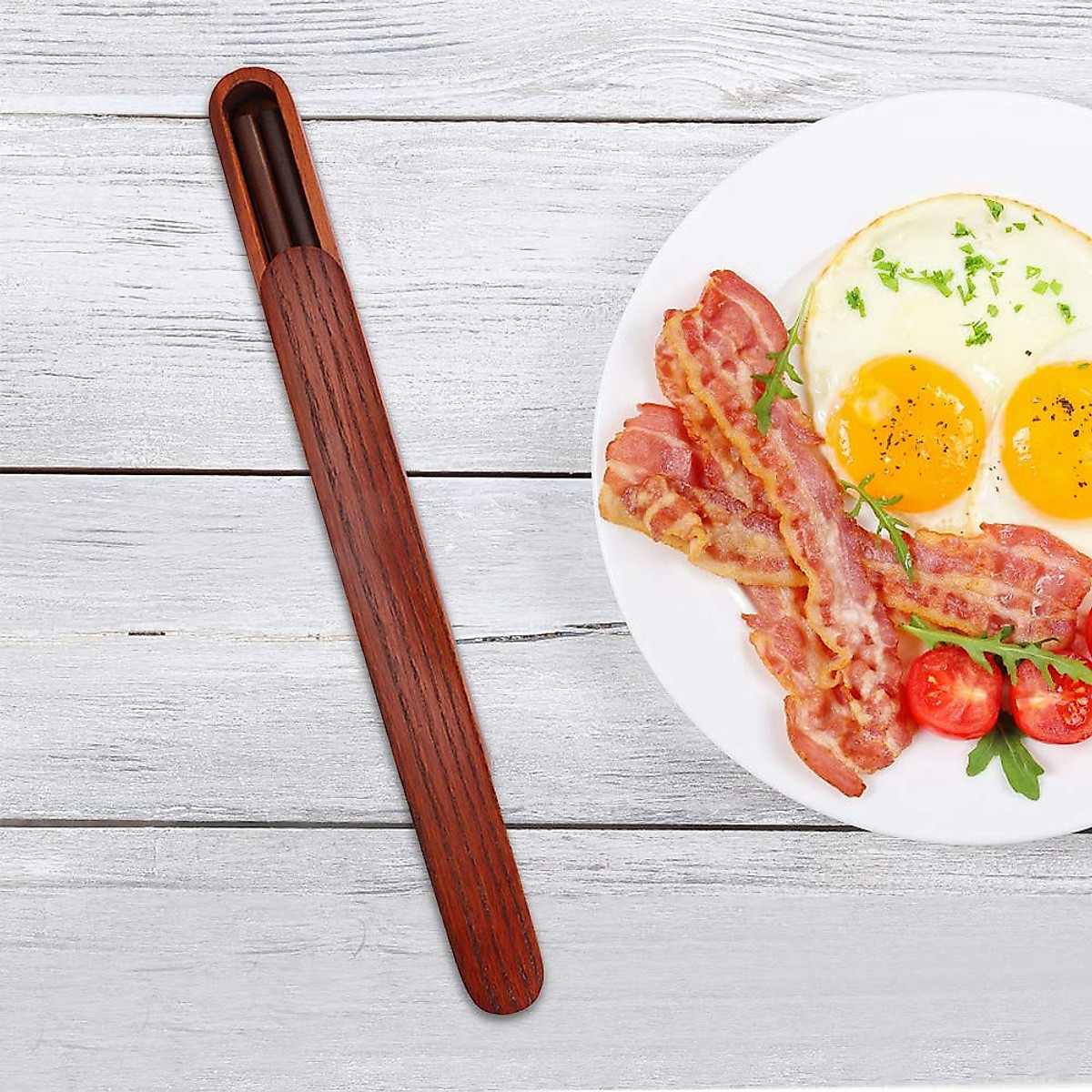 Fdit Portable Wooden Chopsticks Japanese Style Chopsticks with Pull-out Wood Color Chopsticks Box Case Tableware Dinnerware(Deep)