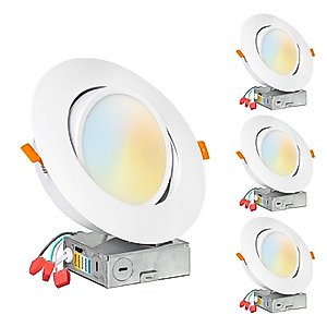 PROCURU [4-Pack] 6-Inch Gimbal Air-Tight LED 2700K-6000K 5CCT Color Selectable, Adjustable, Rotate & Swivel Ultra-Thin Heavy Duty Recessed Ceiling Downlight, Dimmable, IC Rated (VGB65W-4P)