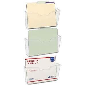 3 Pack - Simple Houseware Clear Single Pocket Wall Mount File Holder