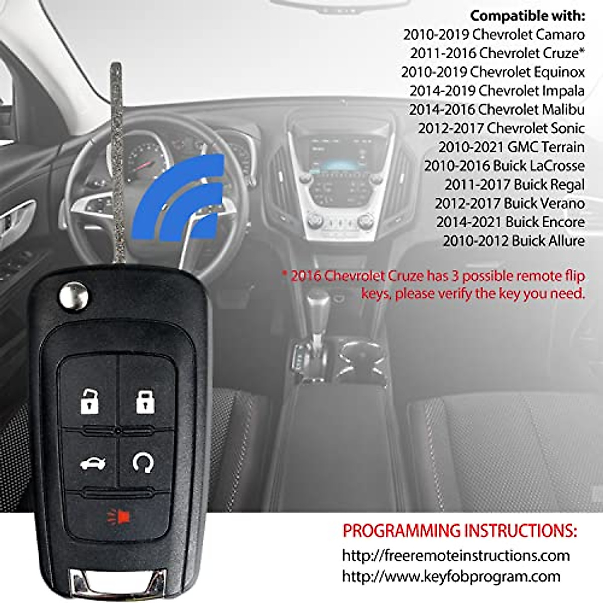 5 Buttons Flip Car Key Fob fits for GMC Terrain Chevy Camaro Equinox 2010-2018/Chevy Cruze 2011-2016/ Chevy Malibu 2014-2016/ Buick Lacrosse Regal 2010-2016 Replacement for P/N: OHT01060512 Pack of 1