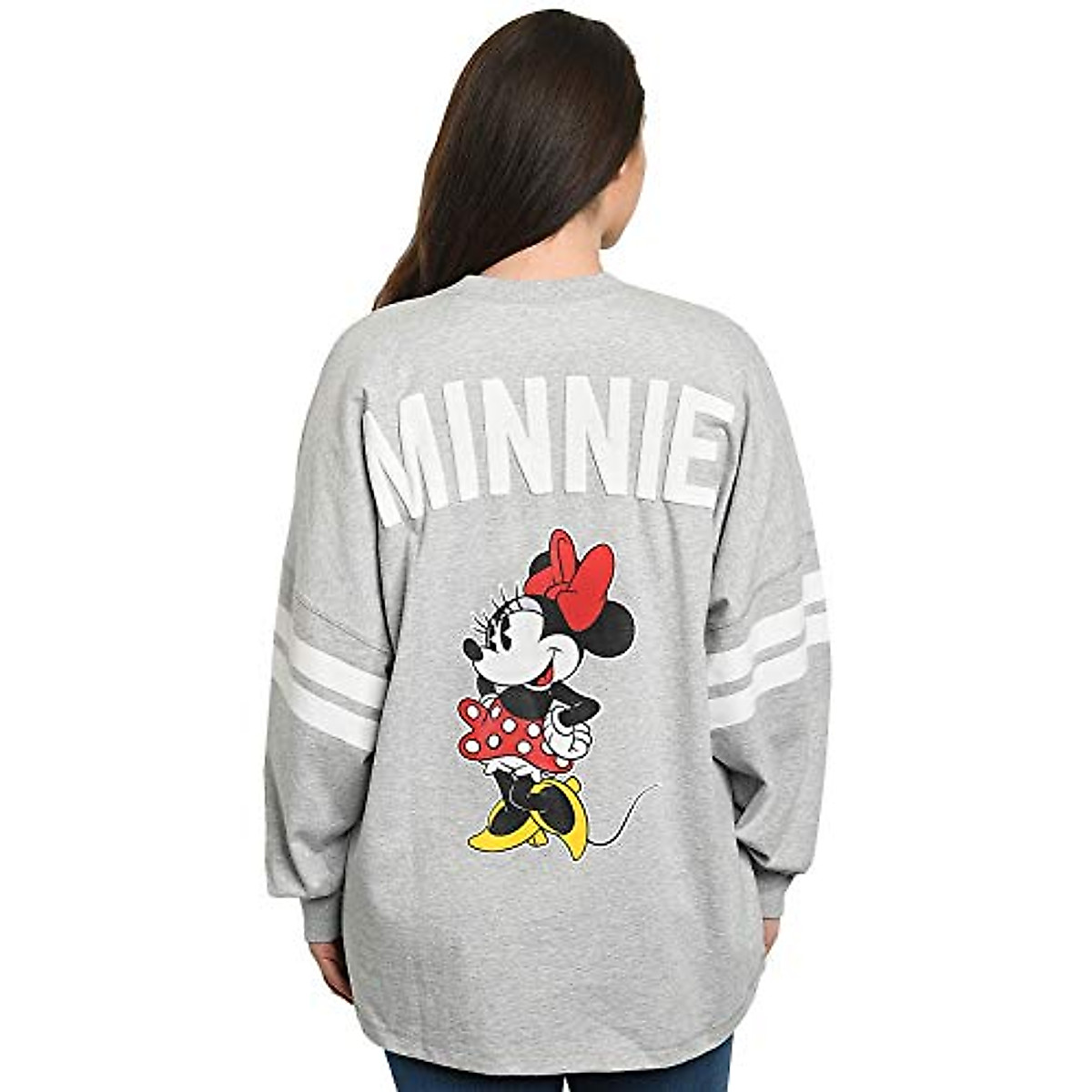 Disney Womens Long Sleeve Jersey Oversized Minnie Mouse (Heather Grey, Large)