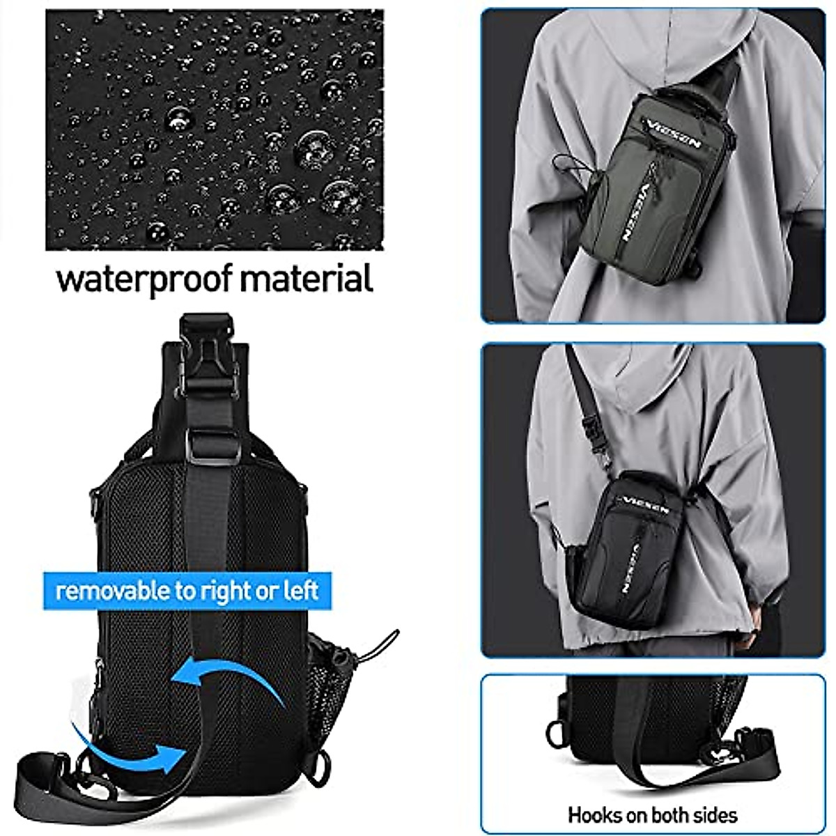 Anti Theft Sling Bag Shoulder Crossbody Backpack Chest Bag for Men Women Multipurpose Waist Pack with USB Charging Port (Black)
