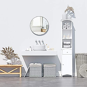 HOMCOM Bathroom Storage Cabinet, Free Standing Bath Storage Unit, Tall Linen Tower with 3-Tier Shelves and Drawer, White