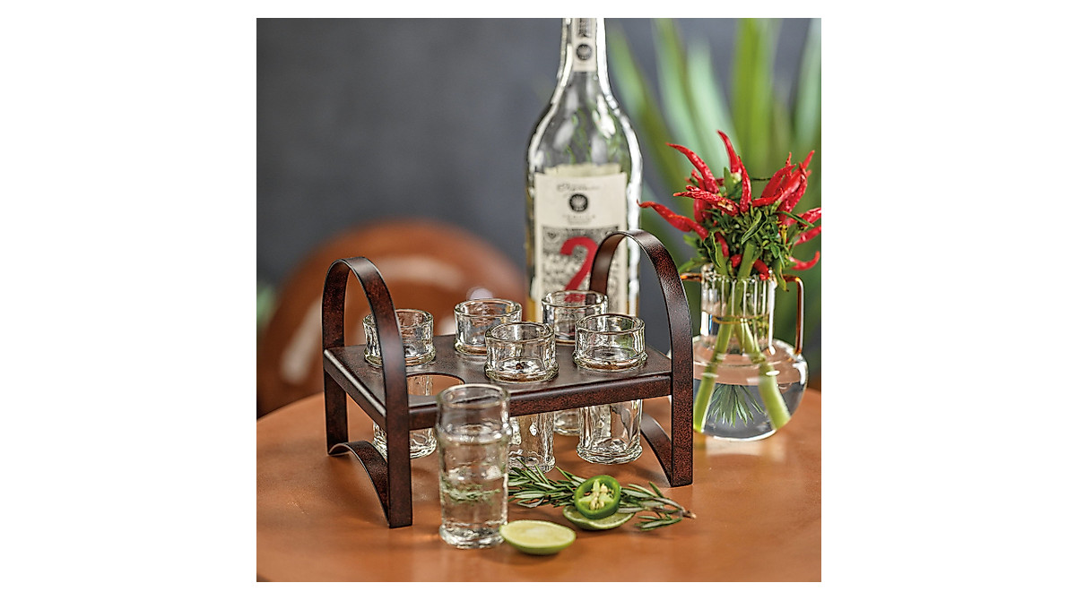 Zodax Agave Azul Tequila Set with 6 Shot Glasses and Stand