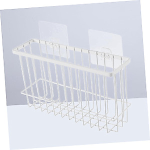 Hoement Bathroom Wall Organizer Bread Clear Container Bathroom Storage Rack Kitchen Wall Holder Heart Spoons Wrapping Paper Canister Hanging Basket Container for Cooling Wine Ledge White