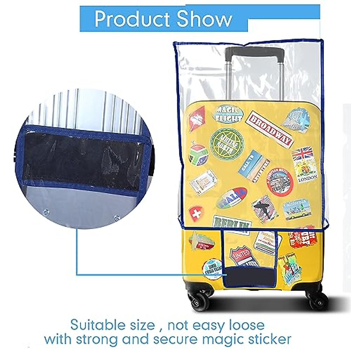 3 Pcs PVC Luggage Cover Waterproof Transparent Suitcase Cover Thicken Luggage Protector for Travel, Fits 20" 24'' 28" Luggage (Navy Blue)