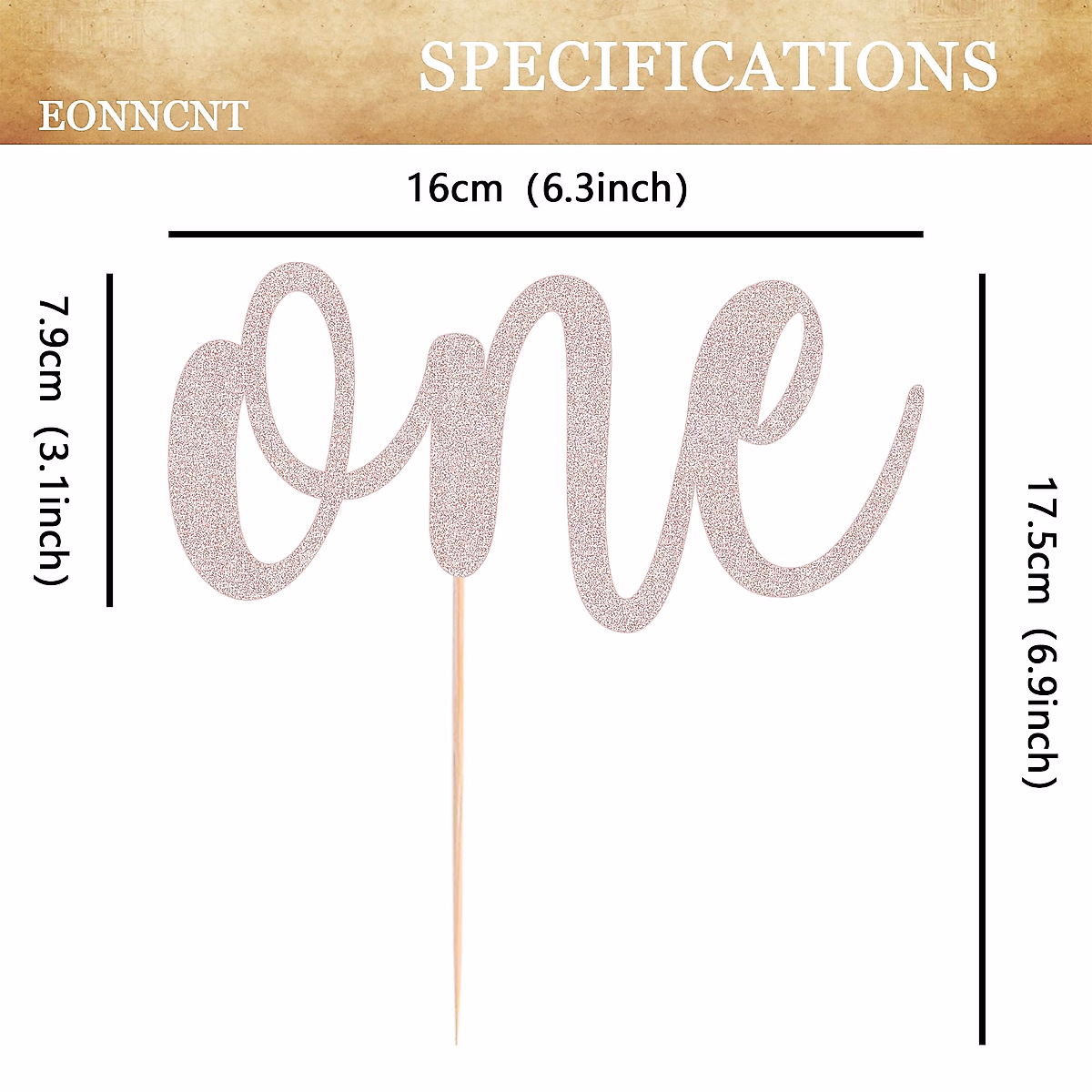 EONNCNT One Cake Topper - Rose Gold Glitter 1st Birthday Cake Decorating Supplies for Boys or Girls, First Birthday Cake Topper for Baby Shower 1st Birthday Party Supplies Photo Booth Props