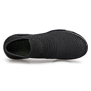 Womens Walking Shoes Sock Casual Ladies Fashion Sneakers Slip On Air Cushion Platform Workout Zapatos para Mujer All Black 8.5