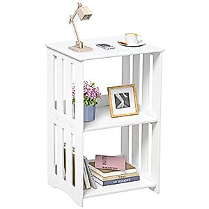 HAYOFAMY 3-Tier End Table Nightstand White, Narrow Side Table with Storage Shelf, Small Bookshelf Bedside Table for Bedroom, Living Room, Office, Bathroom