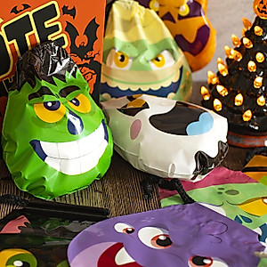 JOYIN 60PCS Halloween Drawstring Treat Bags, Goodie Candy Trick or Treat Bags Bulk in 12 Cute Monster Designs, Small Plastic Gifts Bags for Kids Trick or Treating, Halloween Party Favors Supplies