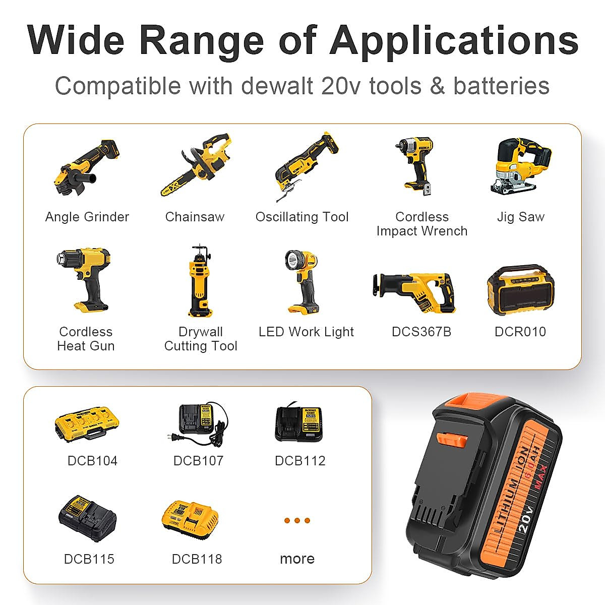 Lenoya 2Packs Battery Replacement for Dewalt 20V Battery 6000mAh & 12v/20v Charger DCB112 Combo