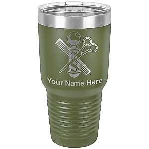 LaserGram 30oz Vacuum Insulated Tumbler Mug, Barber Shop Pole, Personalized Engraving Included (Camo Green)