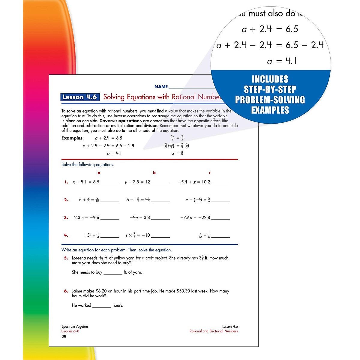 Spectrum Algebra 1 Workbook, Ages 11-14, Grades 6-8 Algebra/Pre-Algebra Workbook Covering Fractions, Algebra Equations, Graphing, Rational Numbers, ... Grade, 8th Grade Math For Kids (Volume 109)