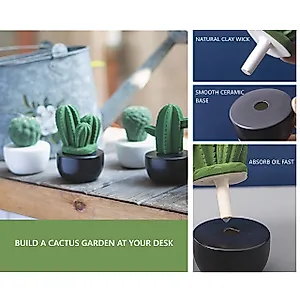 Auxo Gardens Cactus Ceramic Essential Oil Diffuser for Aromatherapy, for Birthday, housing Warming, Holidays, Cute Decoration for Desk and Rooms (Blue Candle)