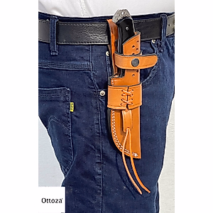 Ottoza Handmade Leather Knife Sheath SIDE DRAW Knife Sheath - Bushcraft Knife Sheath - Hunting Knife Sheath - Survival Knife Sheath - Vertical Knife Sheath Brown TOP GRAIN LEATHER No:334