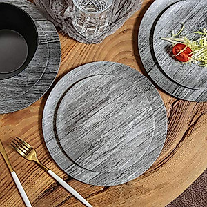Plates and Bowls Set - 12pcs Melamine Dishes Dinnerware Set, Service for 4, Nonstick for kitchen,Outdoor/Indoor use,Wood Grain Pattern