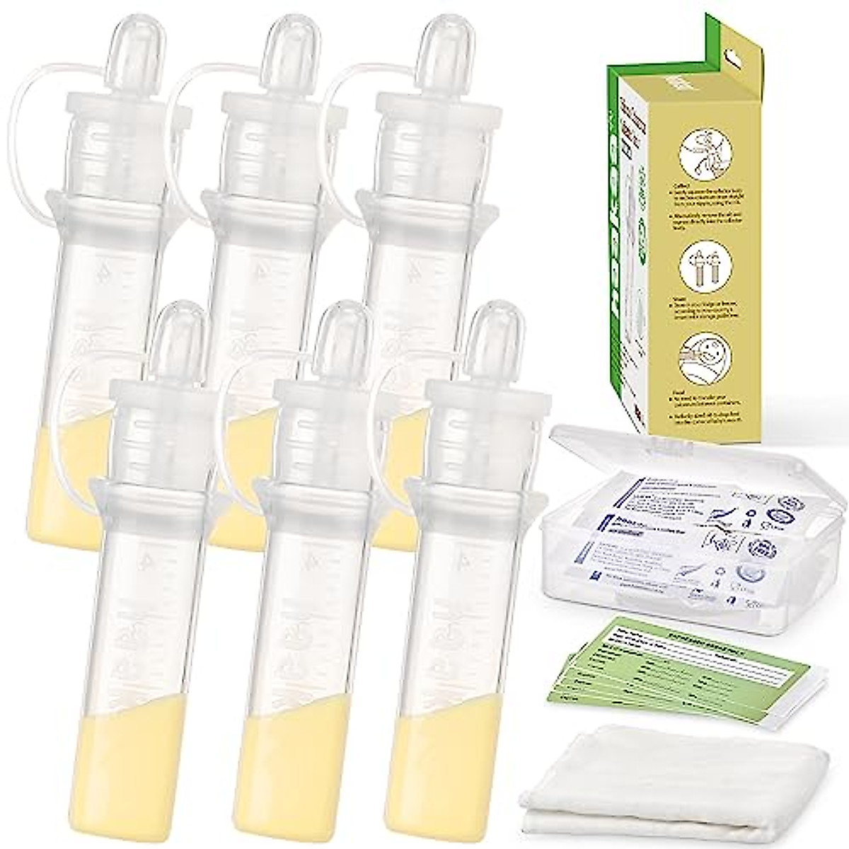 haakaa Colostrum Collector Kit Breast Milk Collector with Cotton Cloth Wipe and Storage Case, Ready-to-Use, Reusable, BPA Free, 4ml/6pcs
