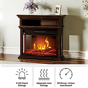 Electric Fireplace - 3-Sided Heater with Mantel and Shelf, Remote Control, LED Flames, Faux Logs, and Adjustable Settings by Northwest (Brown) (80-FPWF-M2)