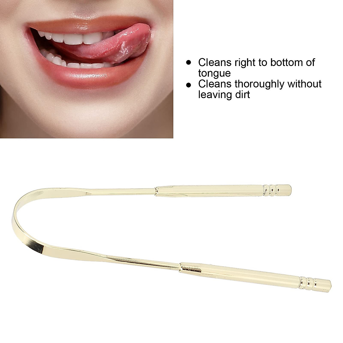 2Pcs Stainless Steel Tongue Scrape, U Shape Tongue Cleaner Oral Tongue Scraper for Oral Care Fights Bad Breath for Adults and Kids(gold)