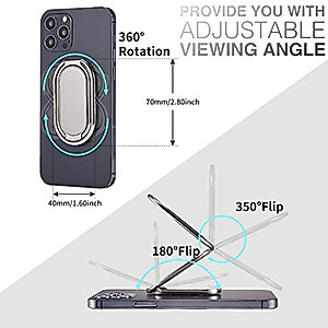 Rimyam Phone Ring Holder Finger Kickstand Foldable Cellphone Stand 360° Degree Rotation Metal Loop Grip for iPhone 14 Samsung All Smartphone and iPad Tablets Compatible Magnetic Car Mount