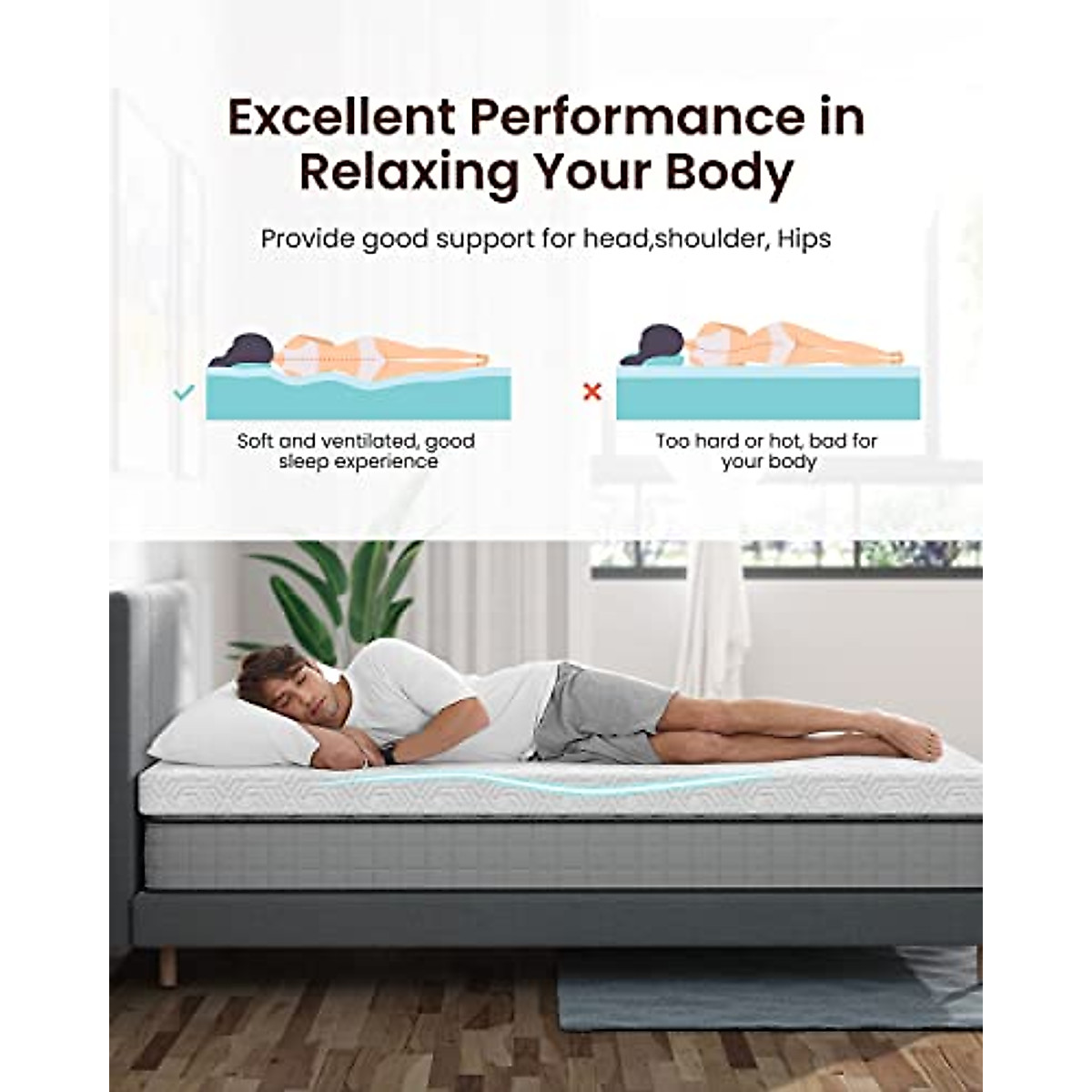 UniPon 3 Inch Gel Memory Foam Mattress Topper Twin, Medium Firm Mattress Topper, High Density Foam Bed Topper for Pressure Relief, Removable & Washable Cover, CertiPUR-US Certified