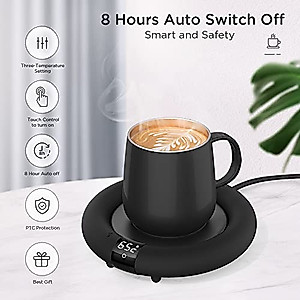 Coffee Mug Warmer, 2022 EasyAcc Coffee Warmer for Desk [with Silicon Cup Lid] Smart Mug Warmer Auto Shut Off, 3 Temp Setting to 167℉, Touch Switch, LED Display Cup Warmer for Office Home -Coffee Gift