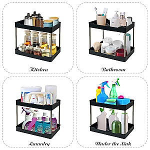 OHAHALICO 2 Pack 4 Tier Storage Cart, Bathroom Rolling Utility Cart Storage Organizer Slide Out Cart, Mobile Shelving Unit Organizer Trolley for Office Bathroom Kitchen Laundry Room, Black