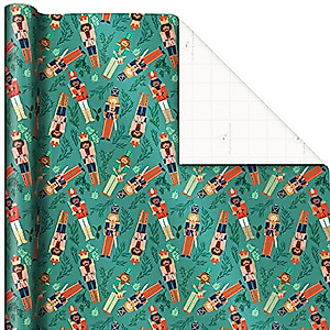 Hallmark Christmas Wrapping Paper with Cutlines on Reverse (3 Rolls: 120 Sq. Ft. Total) Winter City Scene, Rustic Snowflakes on Red, Nutcrackers with Foliage
