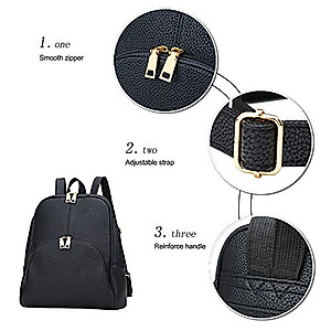 KKXIU Women Backpack Purse Casual daypacks for ladies Synthetic Leather Shoulder Bag (Medium, Black)