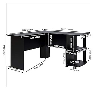 L Shaped Desk with 2 Tier Bookshelves, Computer Corner Desk, Home Office Writing Workstation, Gaming Desk PC Laptop Table with Storage for Study/Writing/Working (Black)