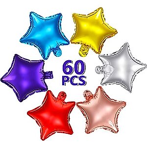 60 Pieces Star-shaped Balloons 10 Inch Colorful Star Balloons Star Mylar Foil Balloons Aluminum Foil Balloons for Baby Shower Gender Reveal Wedding Prom Engagement (Purple, Red, Gold, Silver, Blue)