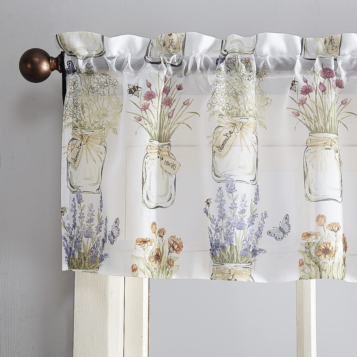 No. 918 Eve's Garden Semi-Sheer Rod Pocket Kitchen Curtain Tier Pair, 54" x 38", White