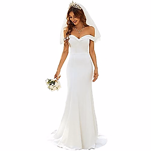 Ever-Pretty Women's Off-Shoulder Mermaid Sweep Train Long Wedding Dresses for Bride White US4