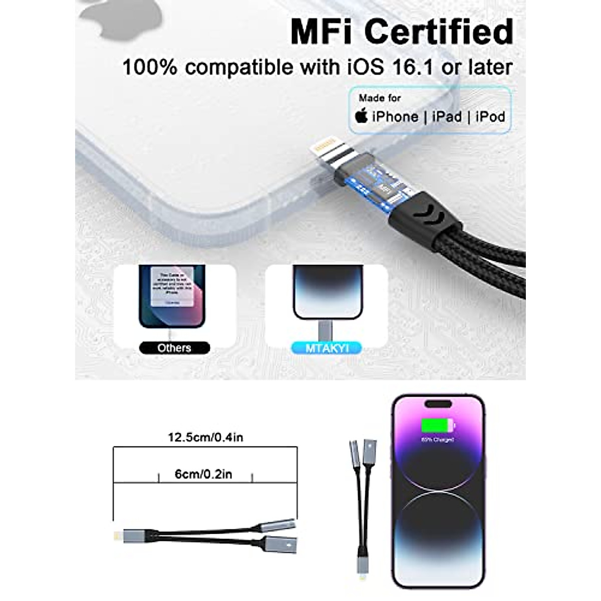 iPhone Headphone and Charger Adapter 2-in-1 Lightning to 3.5mm AUX Audio + Lightning Charger Splitter Dongle for iPhone 14/13/12/11 Pro Max/Pro/Plus/Mini/XR/XS/8/7 Plus-Apple MFi Certified