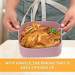 Air Fryer Silicone Pot, Replacement for Paper Liners, Removable Square Silicone Air Fryer Basket with Handle, Silicone Bowl for Air Fryer Oven(Pink)