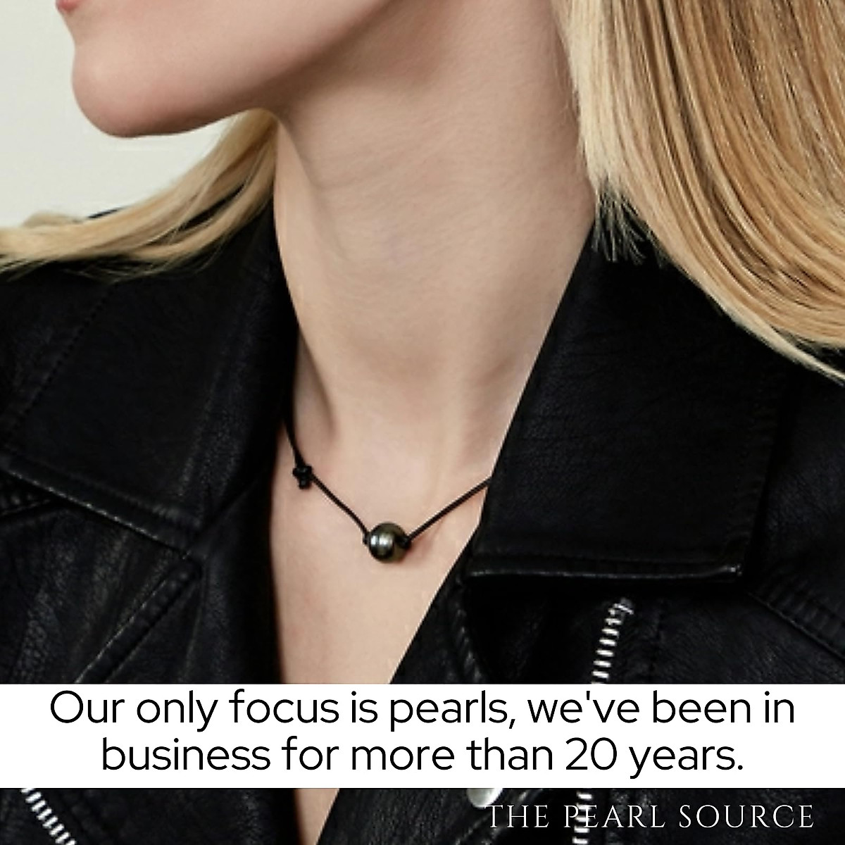 The Pearl Source 10-11mm Baroque Genuine Black Tahitian South Sea Cultured Pearl Adjustable Leather Necklace for Women