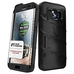 ZIZO Bolt Series Samsung Galaxy S7 Edge Case Military Grade Drop Tested with Tempered Glass Screen Protector Holster Black