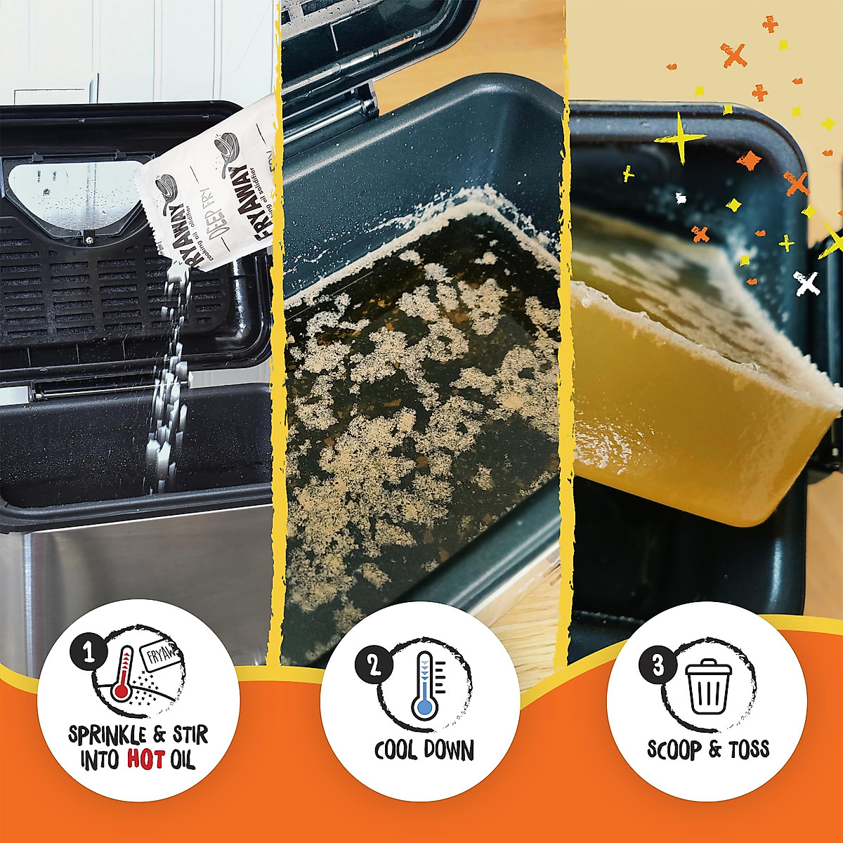 FryAway Deep Fry Waste Cooking Oil Solidifier Powder, 100% Plant-Based Cooking Oil Disposal, Solidifies Up to 8 Cups of Oil per use, (2ct per Package, 16 Cups/4 Liters)