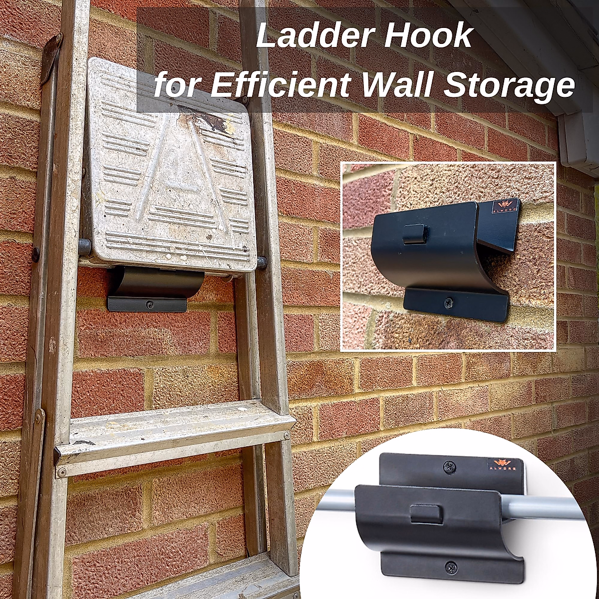 ALWORG Ladder Hook - Black Heavy Duty Ladder Brackets for Garage Wall - Utility Hook for Wall Mount Ladder Storage, Folding Chair - Tool Holder to Organize Garage and Shed